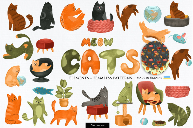 Funny cats clipart By HappyWatercolorShop | TheHungryJPEG