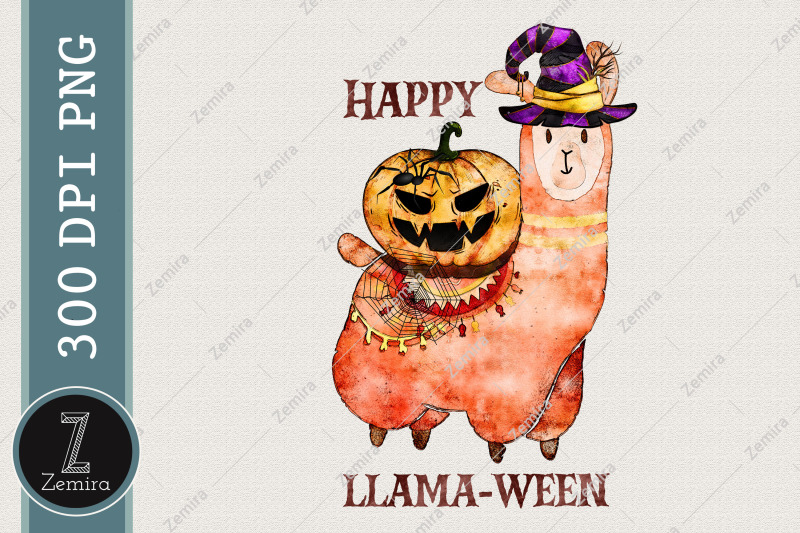 Happy Llama Ween Pumpkin Halloween By Zemira | TheHungryJPEG