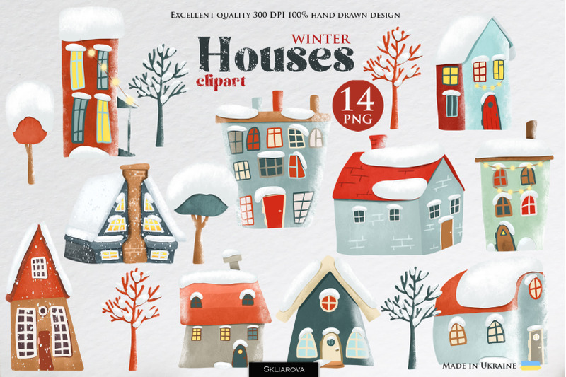 Winter houses. Christmas clipart. By HappyWatercolorShop | TheHungryJPEG