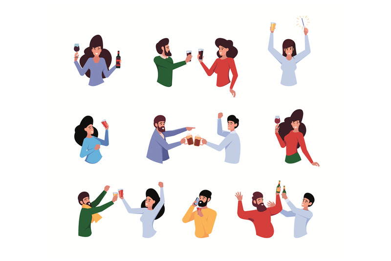 People Clink Glasses Friends On Party Celebrating Together Funny Even