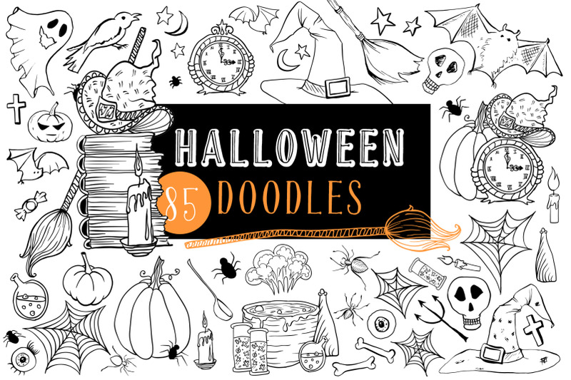 Halloween Doodles and Coloring Pages By ilonitta | TheHungryJPEG