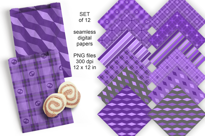 Seamless Halloween Digital Papers in Purple By PrintCutHang | TheHungryJPEG