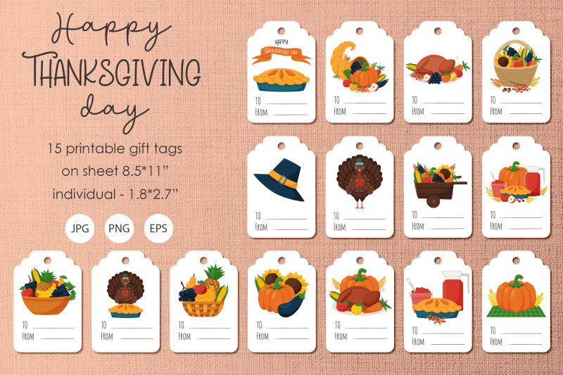 Happy Thanksgiving gift tags PNG, JPG, EPS. By Solovarto | TheHungryJPEG
