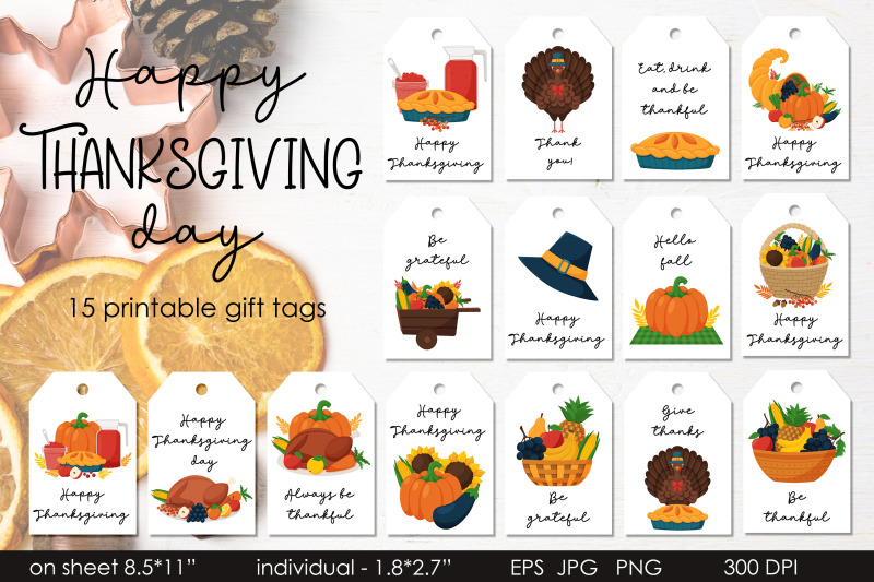 Happy Thanksgiving gift tags PNG, JPG, EPS. By Solovarto | TheHungryJPEG