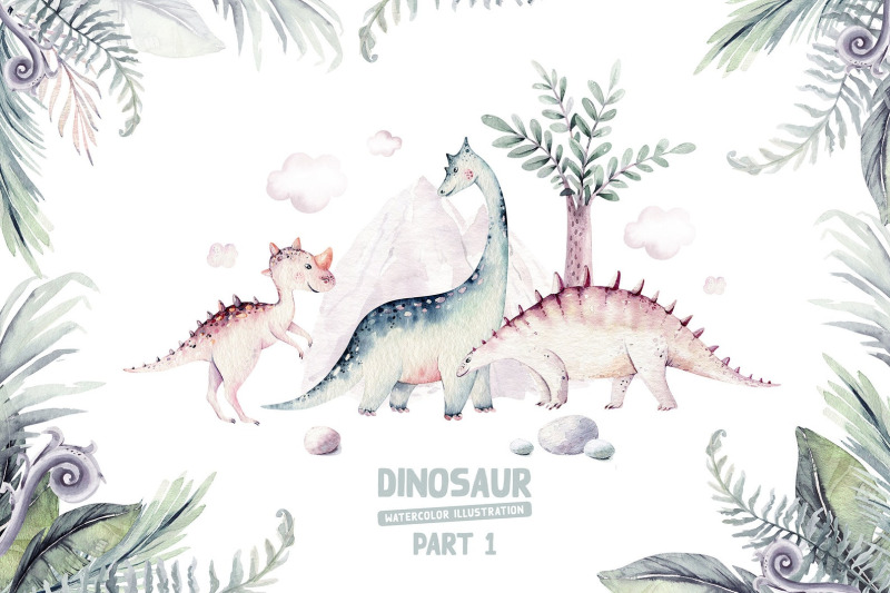 Baby Dino Watercolor Dinosaur Clipart Graphics, Clip Art, T Rex PNG By ...