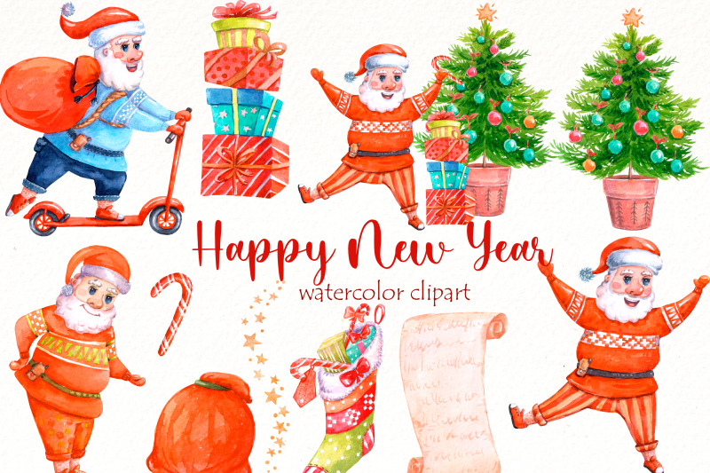 Funny Santa watercolor clipart | Christmas Png clip art. By ...