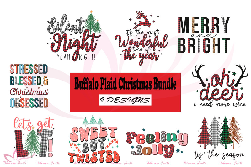 Buffalo Plaid Christmas Bundle By BlossomFonts | TheHungryJPEG