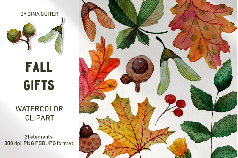 Watercolor Autumn Leaves Clipart By DinaGuiter | TheHungryJPEG