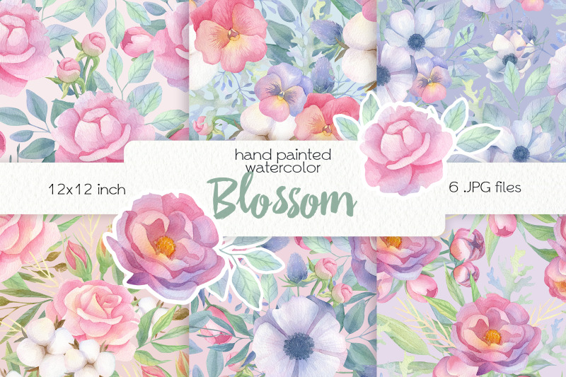 Watercolor Floral Digital Paper By OllyKo | TheHungryJPEG