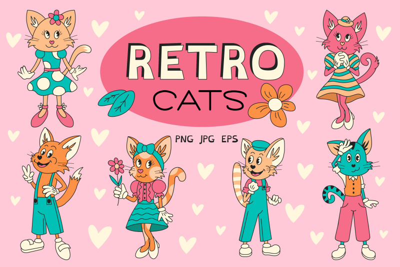 Retro Cats Clipart Sublimation By Rin Green | Thehungryjpeg