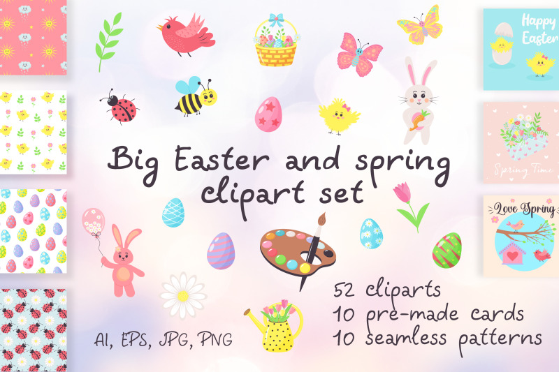 Big Easter and spring clipart set By JulyG art store | TheHungryJPEG