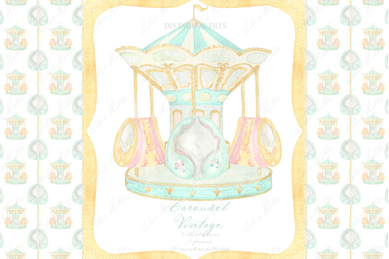 Carousel Vintage Watercolor DIY By LABFcreations | TheHungryJPEG