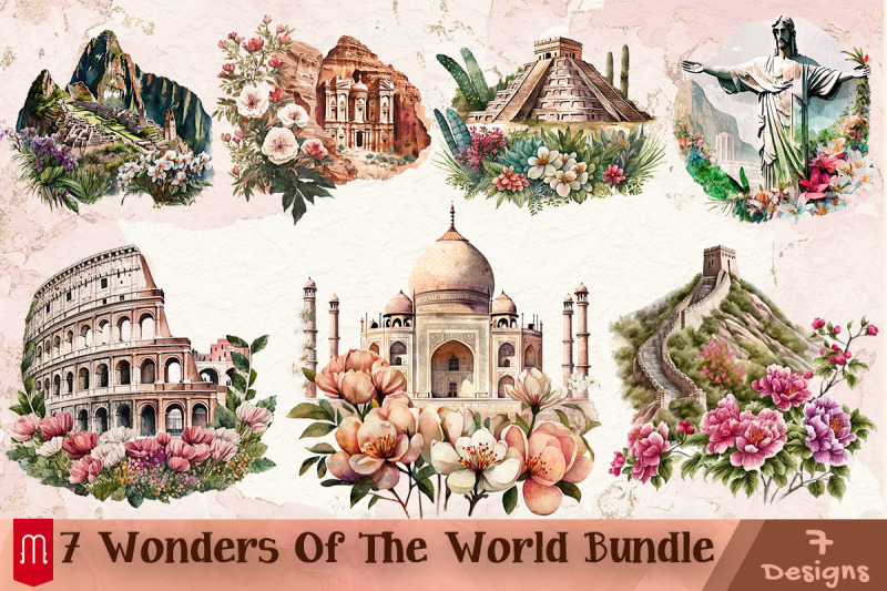 7 Wonders Of The World Bundle By Zemira | TheHungryJPEG