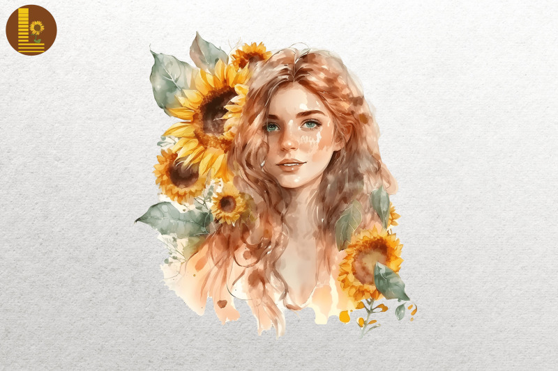 Girl With Sunflowers Watercolor 4 By Mulew Art | TheHungryJPEG