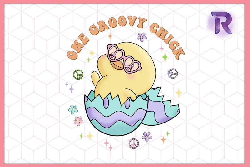 Easter Chick One Groovy Chick Retro By Revelin Thehungryjpeg