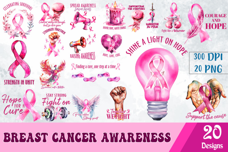 Breast Cancer Awareness PNG Bundle By ssflowerstore | TheHungryJPEG