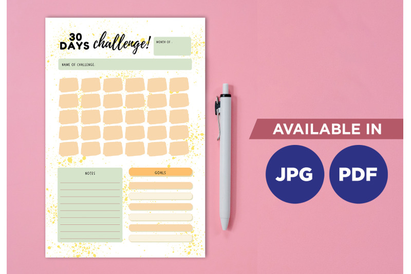 30 day challenge planner printable template paper sheet By TiveCreate ...