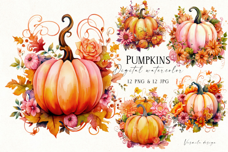 Thanksgiving pumpkin bouquets By Vasmila Design | TheHungryJPEG