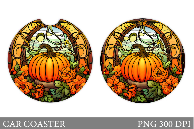 Stained Glass Pumpkin Flowers Car Coaster Design By Irinashishkova Thehungryjpeg