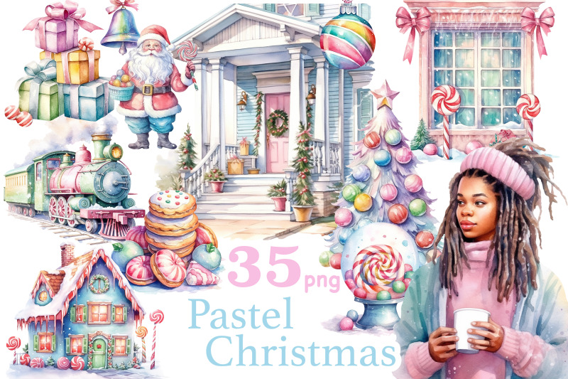 Pastel Christmas Clipart | Holiday Illustration Bundle By GlamArtZhanna ...