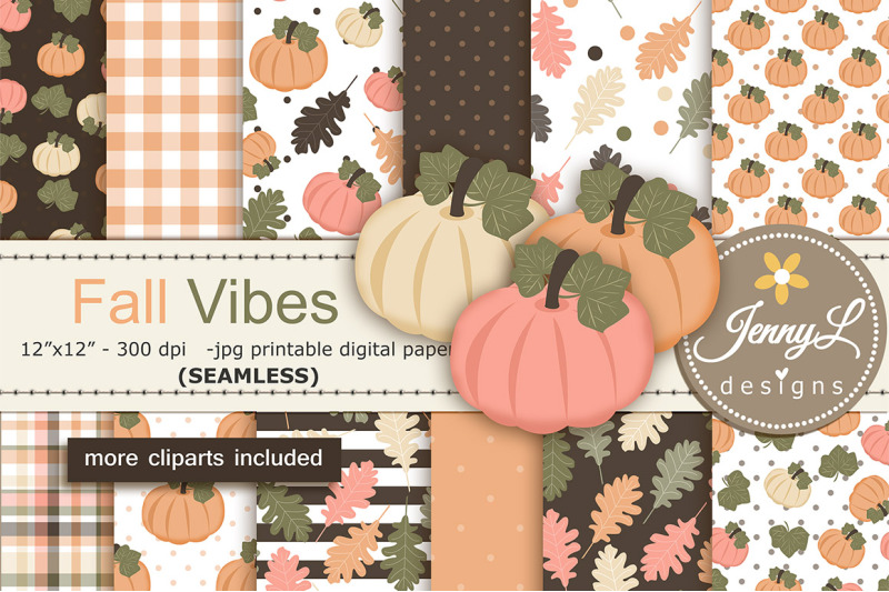 Fall SEAMLESS Digital papers and Pumpkin Clipart By JennyL Designs ...