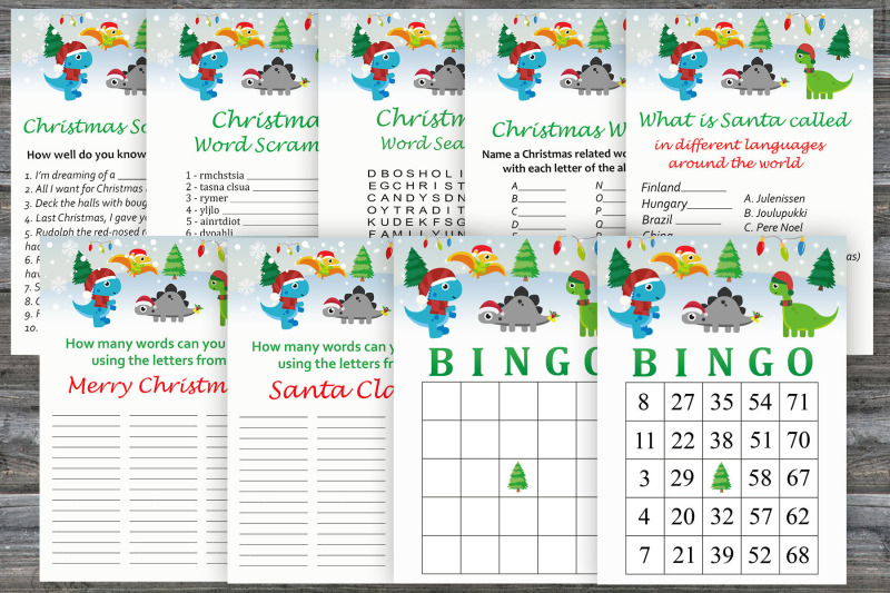 Christmas party game bundle,Christmas dinosaur Printable christmasgame ...