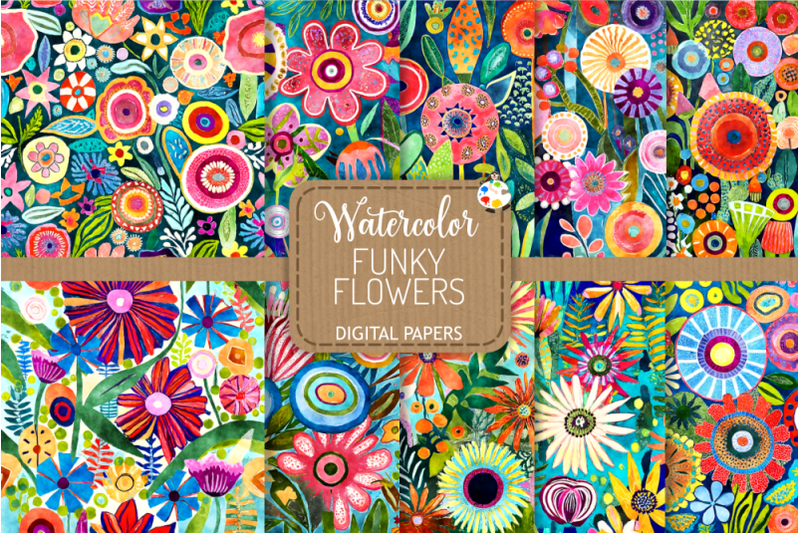 Funky Flowers - Transparent Watercolor Pattern Papers By Prawny ...