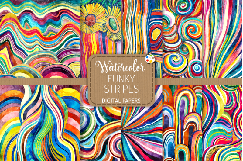Funky Stripes - Transparent Watercolor Abstract Patterns By Prawny ...