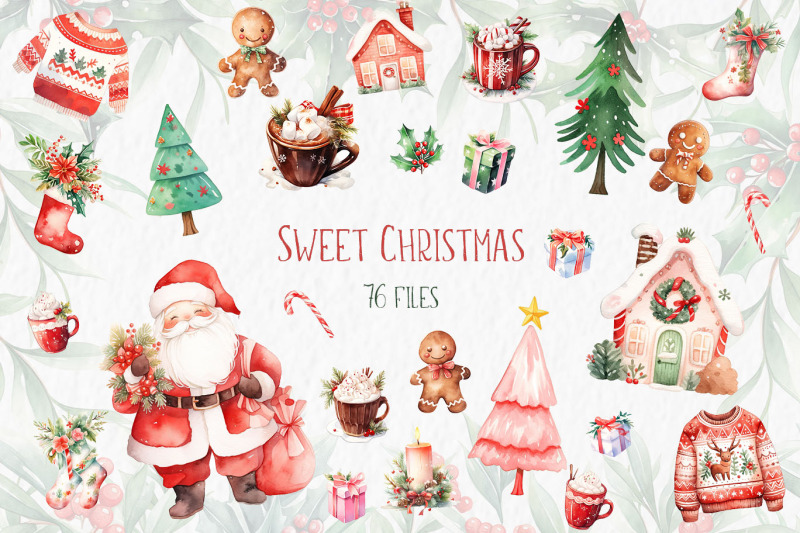 Cute watercolor clipart Christmas bundle By MyLittleMeow | TheHungryJPEG