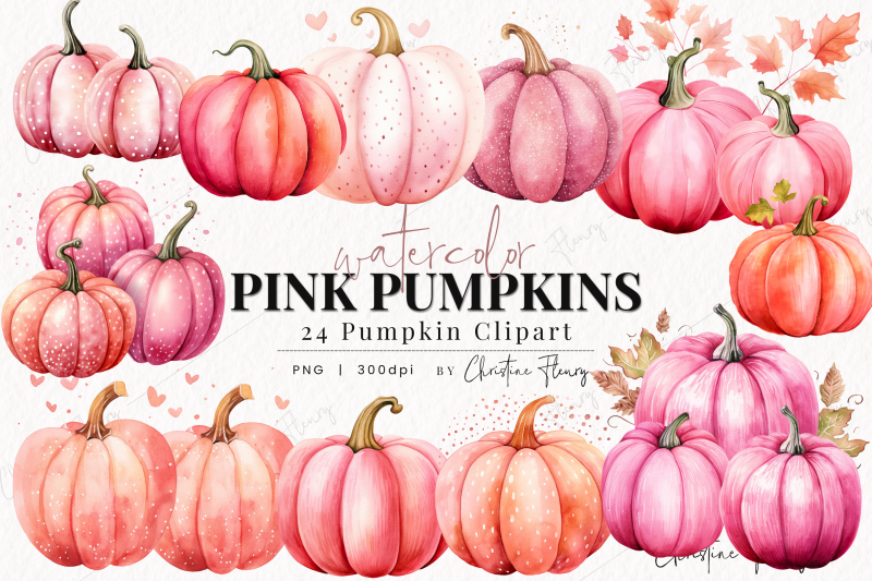 Watercolor Pink Pumpkins Clipart By Christine Fleury | TheHungryJPEG