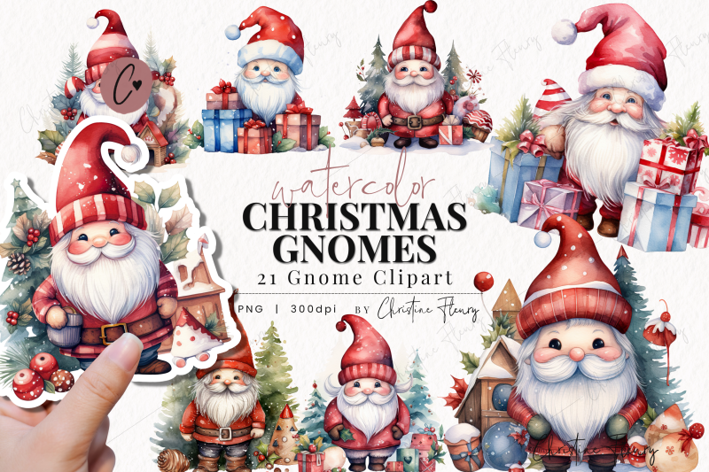 Watercolor Christmas Gnomes Clipart By Christine Fleury | TheHungryJPEG