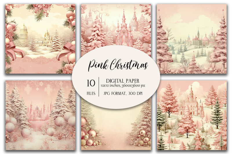 Pink Christmas Digital Paper, Christmas Backgrounds By Vasmila Design ...