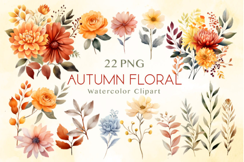 Watercolor Autumn Floral Clipart By EasyConceptSVG | TheHungryJPEG