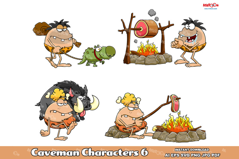 Caveman Cartoon Characters 6 By HitToon | TheHungryJPEG