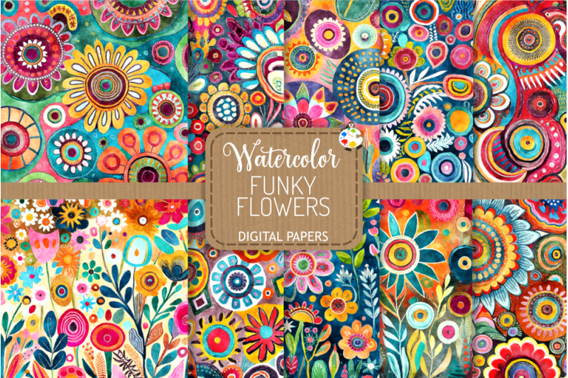 Funky Flowers Set 8 - Transparent Watercolor Pattern Papers By Prawny ...