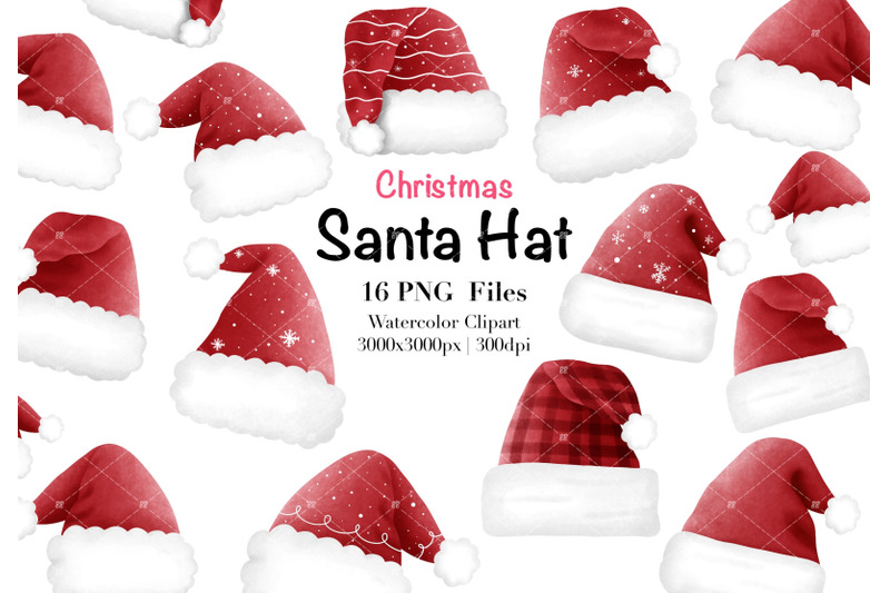 Watercolor Santa Hat Clipart, Christmas Clipart By KisbyArt | TheHungryJPEG
