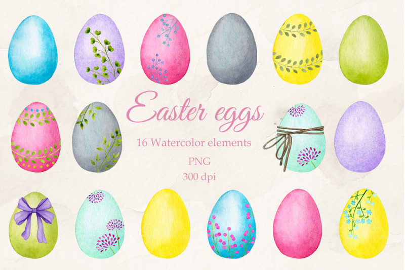 Easter eggs. Watercolor set. PNG By Watercolor by Alyona | TheHungryJPEG