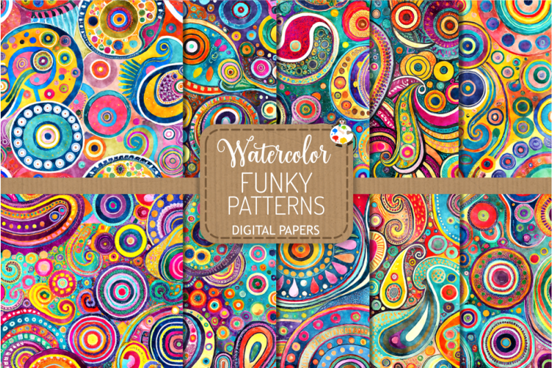 Funky Patterns Set 5 - Watercolor Boho Designs By Prawny | TheHungryJPEG