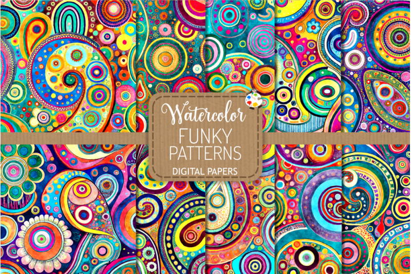 Funky Patterns Set 6 - Watercolor Boho Designs By Prawny | TheHungryJPEG
