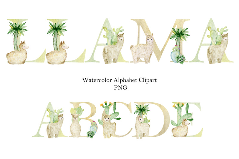 Watercolor alphabet with cute llamas. By Tapilipa-Art | TheHungryJPEG