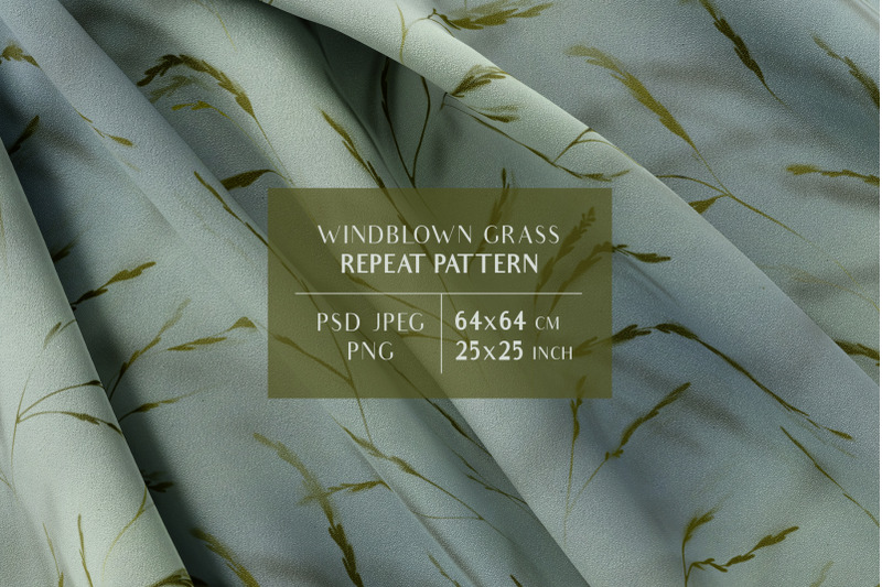 Windblown Grass Repeat Pattern By Julia M. Watercolor | TheHungryJPEG