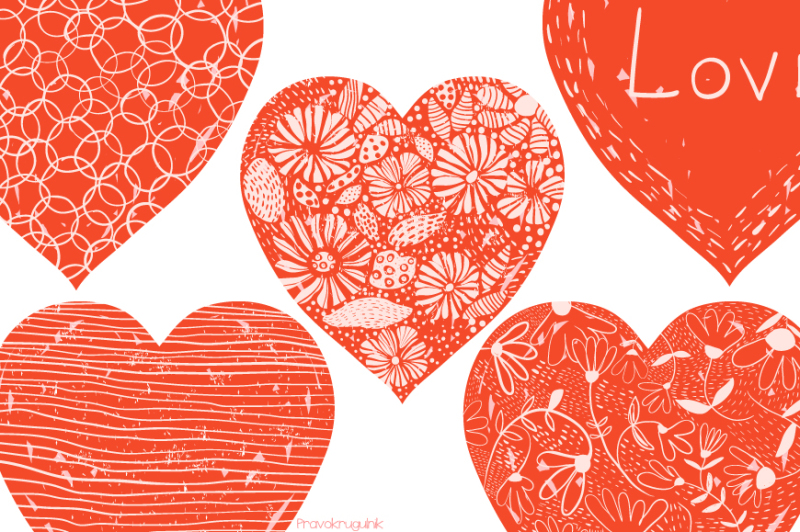 Red Valentine hearts clipart set, Love clip art, Hand drawn heart clip ...
