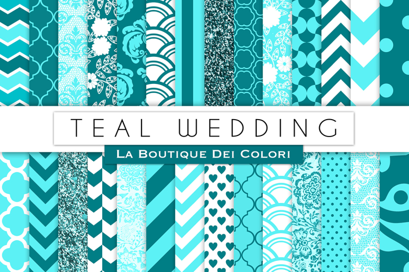Teal Wedding Digital Papers By La Boutique Dei Colori | TheHungryJPEG