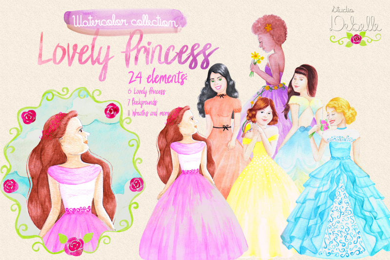 LOVELY PRINCESS - watercolor clipart collection By Studio Debelle ...