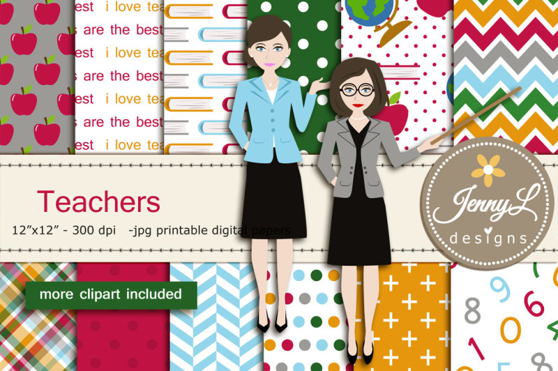 Teachers Digital Papers & Clipart SET By JennyL Designs | TheHungryJPEG