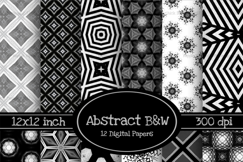 Abstract Black & White 12x12 Digital Paper Pack One By Happie Hippie ...