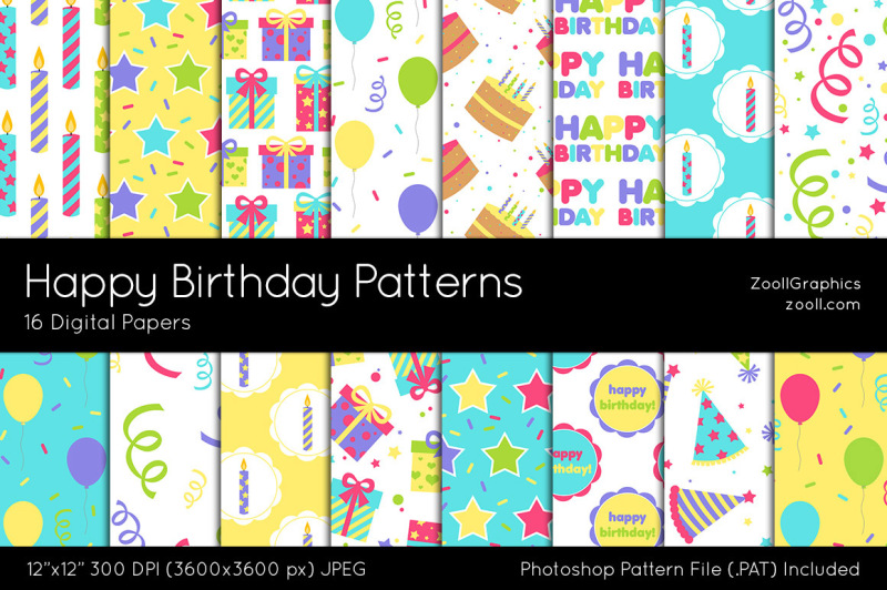 Happy Birthday Digital Papers By ZoollGraphics | TheHungryJPEG