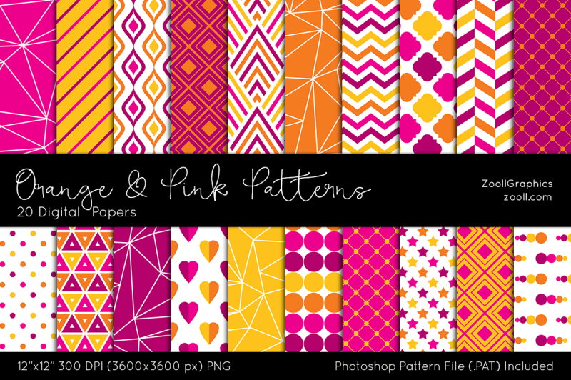 Orange And Pink Digital Papers By ZoollGraphics | TheHungryJPEG