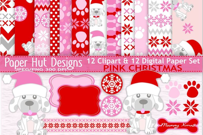 Christmas Puppy Dog Clipart & Digital Paper Set By PaperHutDesigns ...