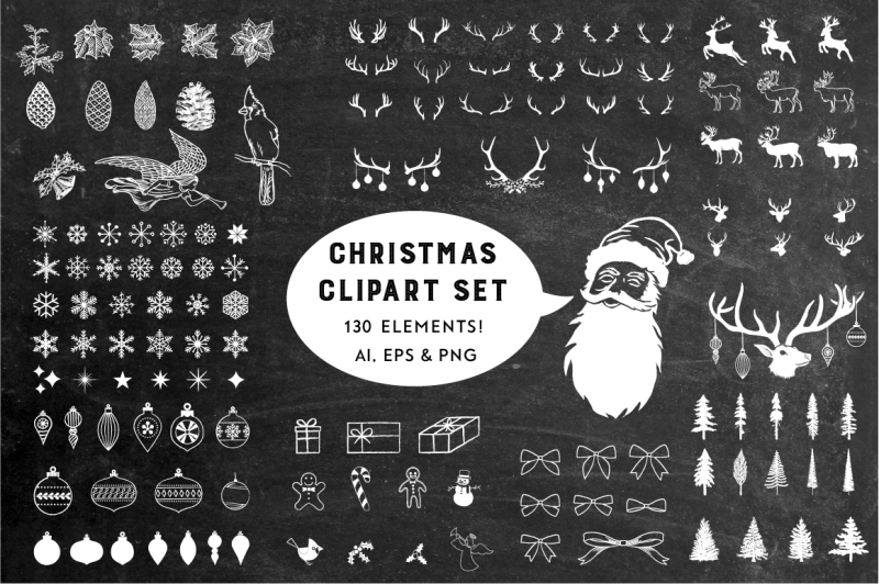 Chalkboard Christmas Clipart By BirDIY Design | TheHungryJPEG